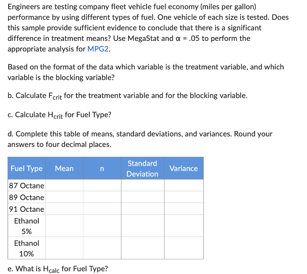 [Solved]: Engineers are testing company fleet vehicle fue