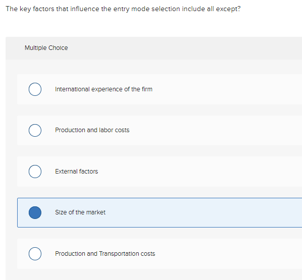 Solved The key factors that influence the entry mode | Chegg.com