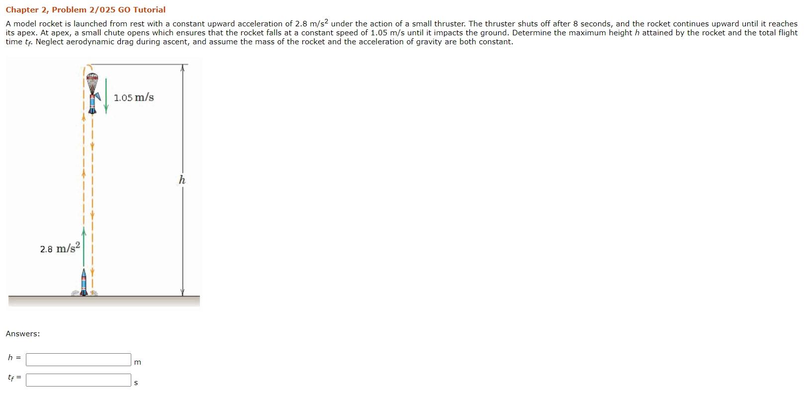 Solved Chapter 2, Problem 2/025 GO Tutorial A model rocket | Chegg.com