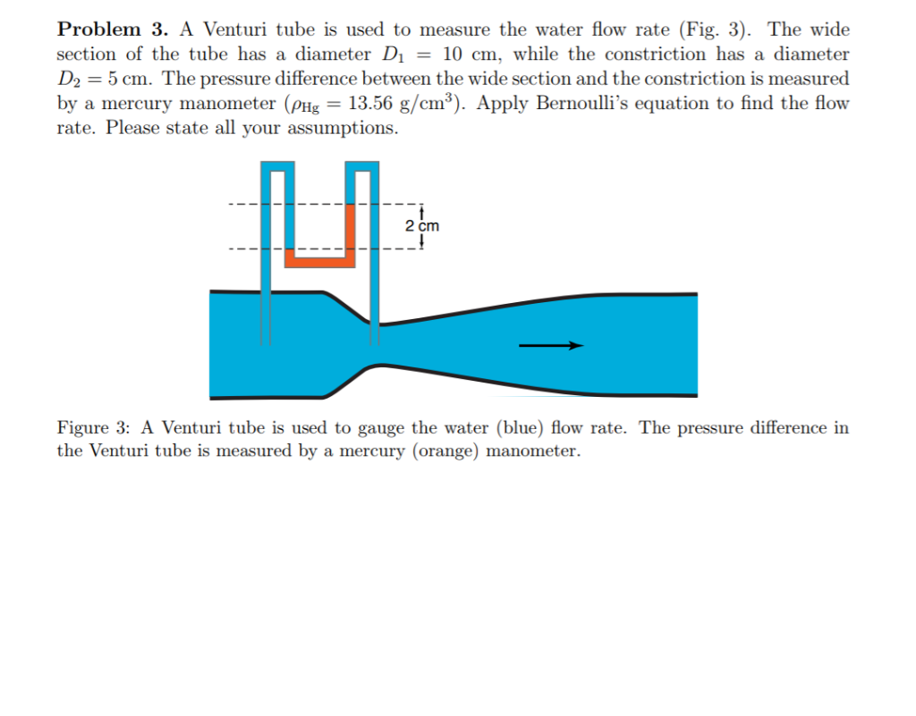 Solved Problem 3. A Venturi tube is used to measure the | Chegg.com