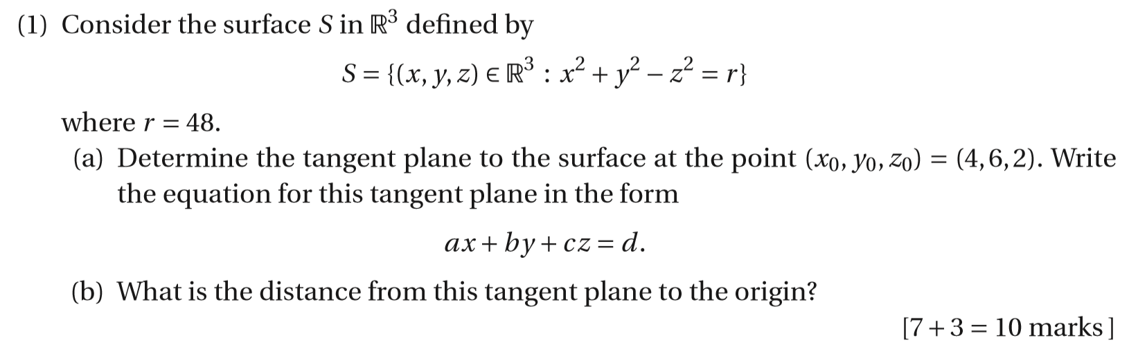 Solved (1) Consider the surface S in R3 defined by S = {(x, | Chegg.com