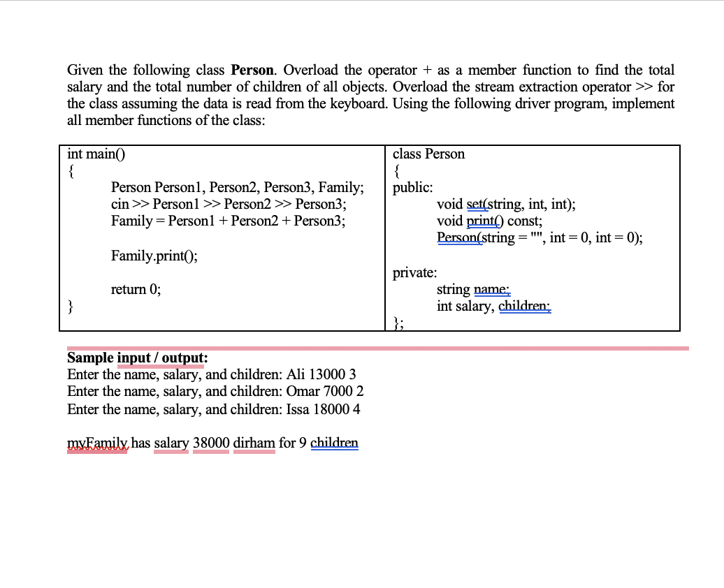 Solved Given the following class Person. Overload the | Chegg.com