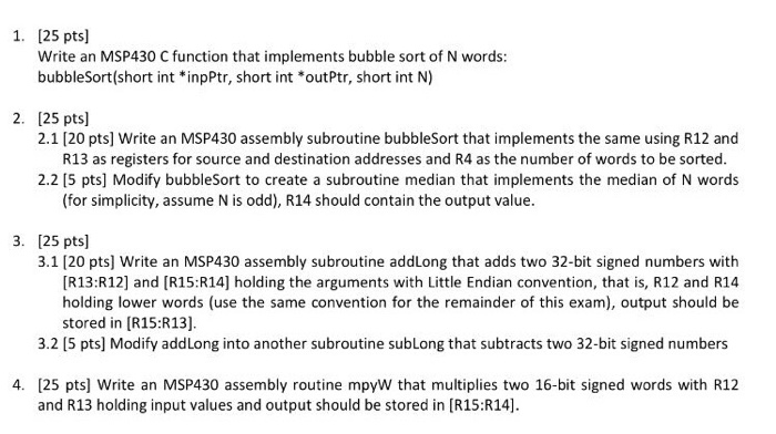 1. 25 pts Write an MSP430 C function that implements | Chegg.com