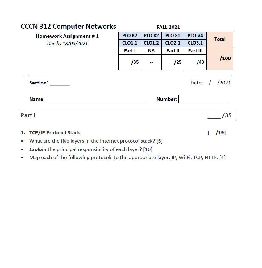 Solved CCCN 312 Computer Networks Homework Assignment #1 Due | Chegg.com