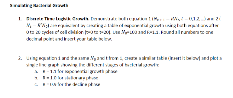Solved nulating Bacterial Growth 1. Discrete Time Logistic | Chegg.com