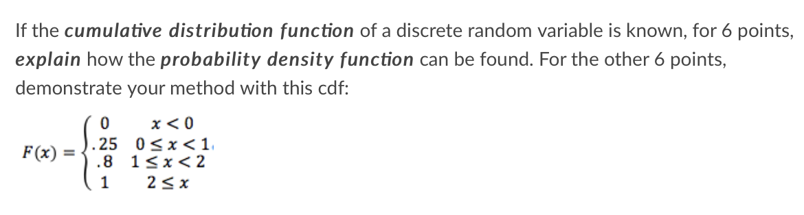 Solved If the cumulative distribution function of a discrete | Chegg.com