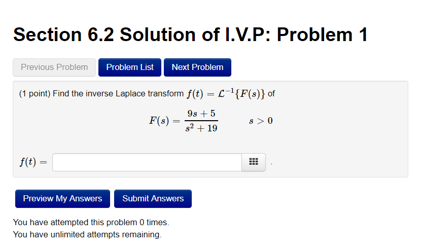 Solved Section 6.2 Solution of I.V.P: Problem 1 Previous | Chegg.com