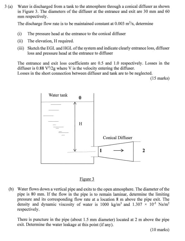 Solved 3 (a) Water is discharged from a tank to the | Chegg.com