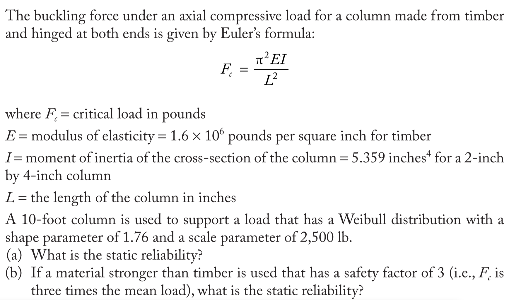 Solved The buckling force under an axial compressive load | Chegg.com