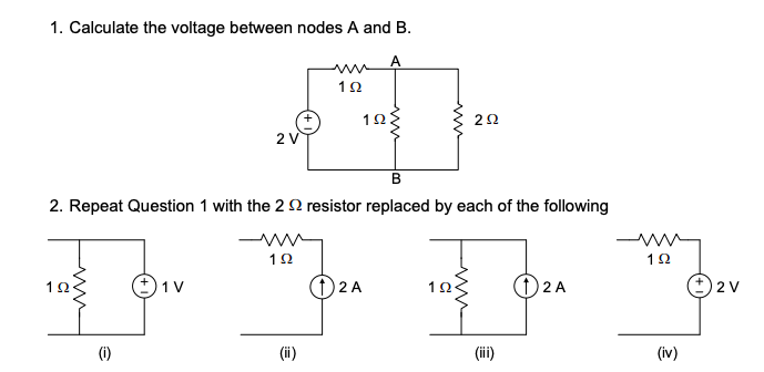 Solved 1. Calculate the voltage between nodes A and B. 2. | Chegg.com