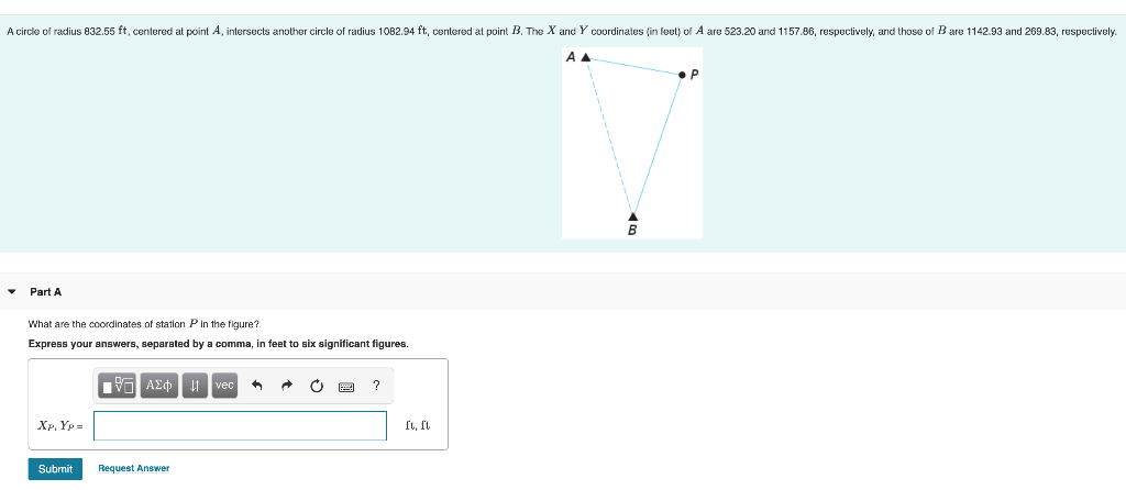 Solved A circle of radius 832.55 ft, centered at point A. | Chegg.com