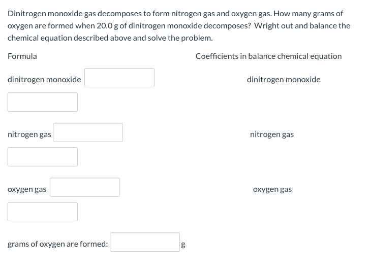 Solved Dinitrogen monoxide gas decomposes to form nitrogen | Chegg.com