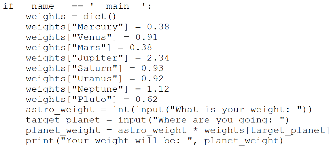 Solved Refer to your Space Weight code (you may also use my | Chegg.com