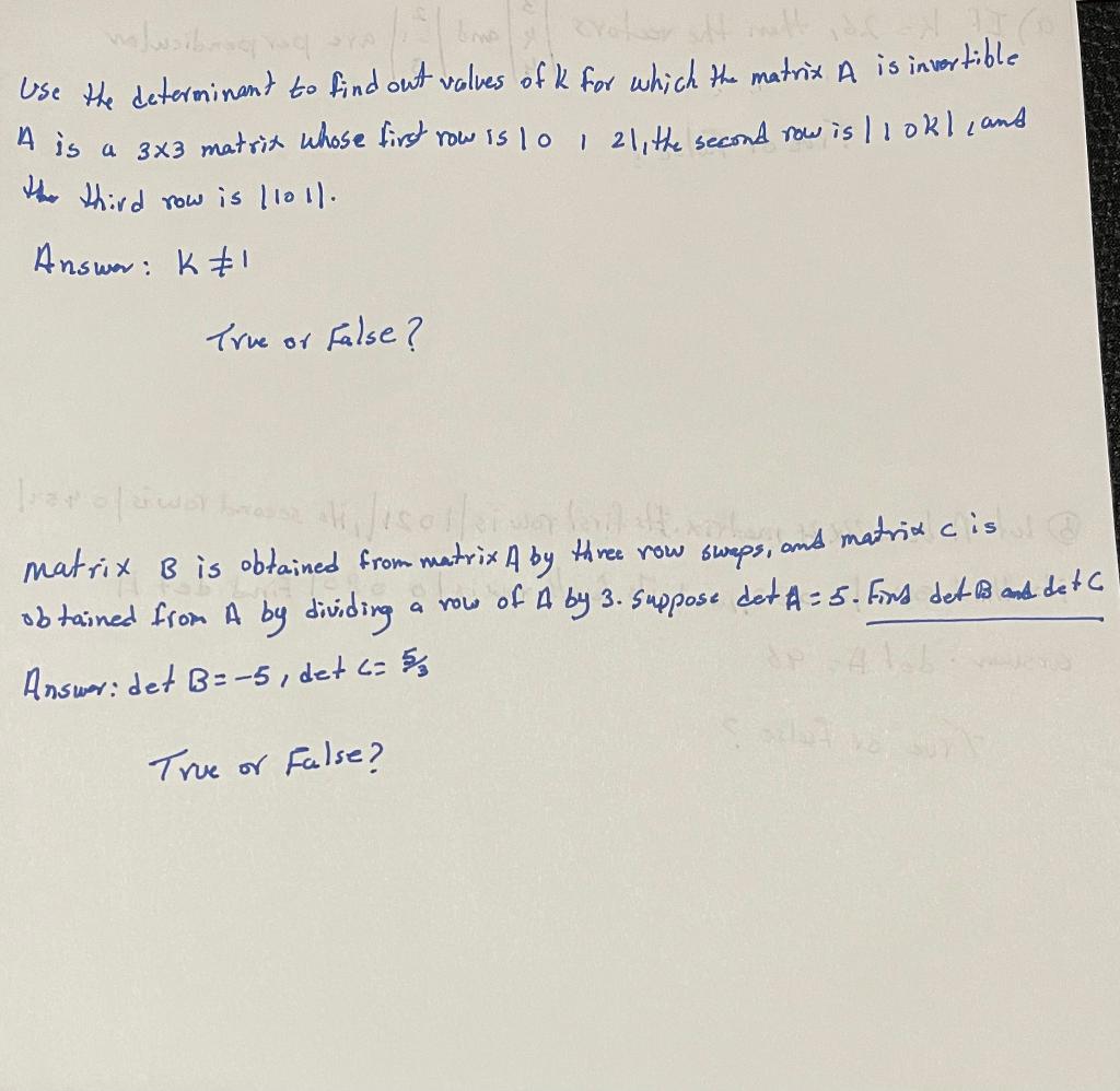 Solved Use the determinent to find out values of K for which | Chegg.com