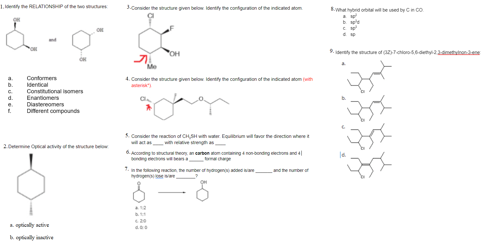 Solved 1. Identify the RELATIONSHIP of the two structures: | Chegg.com