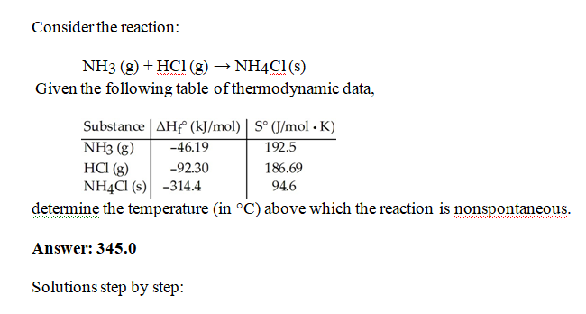 Solved Consider the reaction: NH3( g)+HCl(g)→NH4Cl(s) Given | Chegg.com