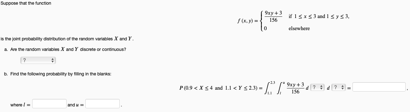 Solved Suppose that the function 9xy +3 156 if 1 | Chegg.com