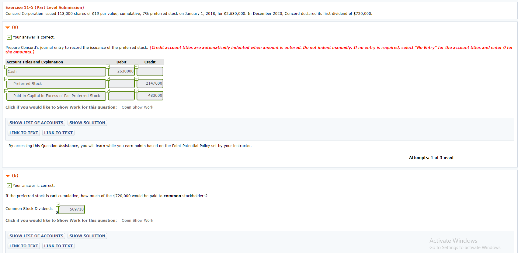 Solved Exercise 11-5 (Part Level Submission) Concord | Chegg.com