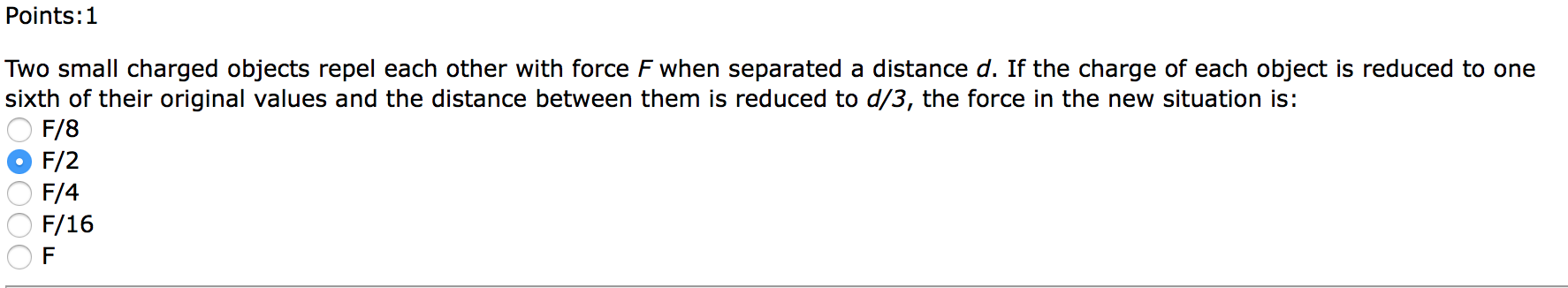 Solved Points: 1 Two small charged objects repel each other | Chegg.com