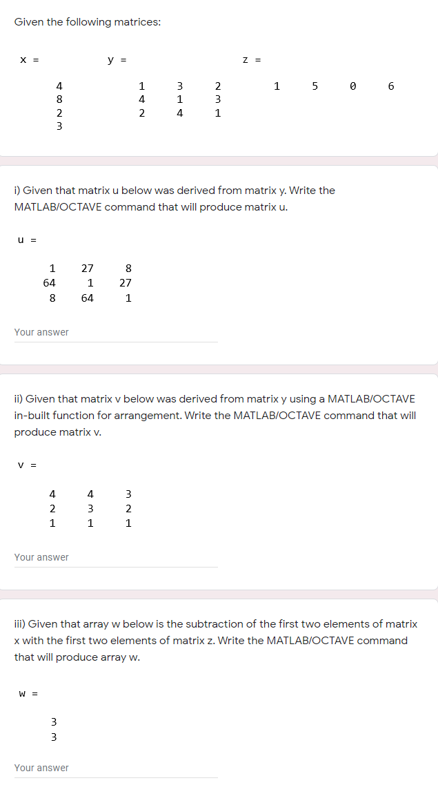 Solved Given the following matrices: x = y = z = 1 5 6 toon | Chegg.com