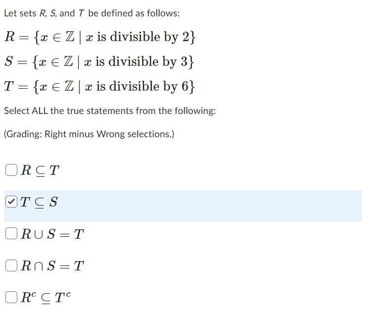 Solved Let sets R,S, and T be defined as follows: R={x∈Z∣x | Chegg.com