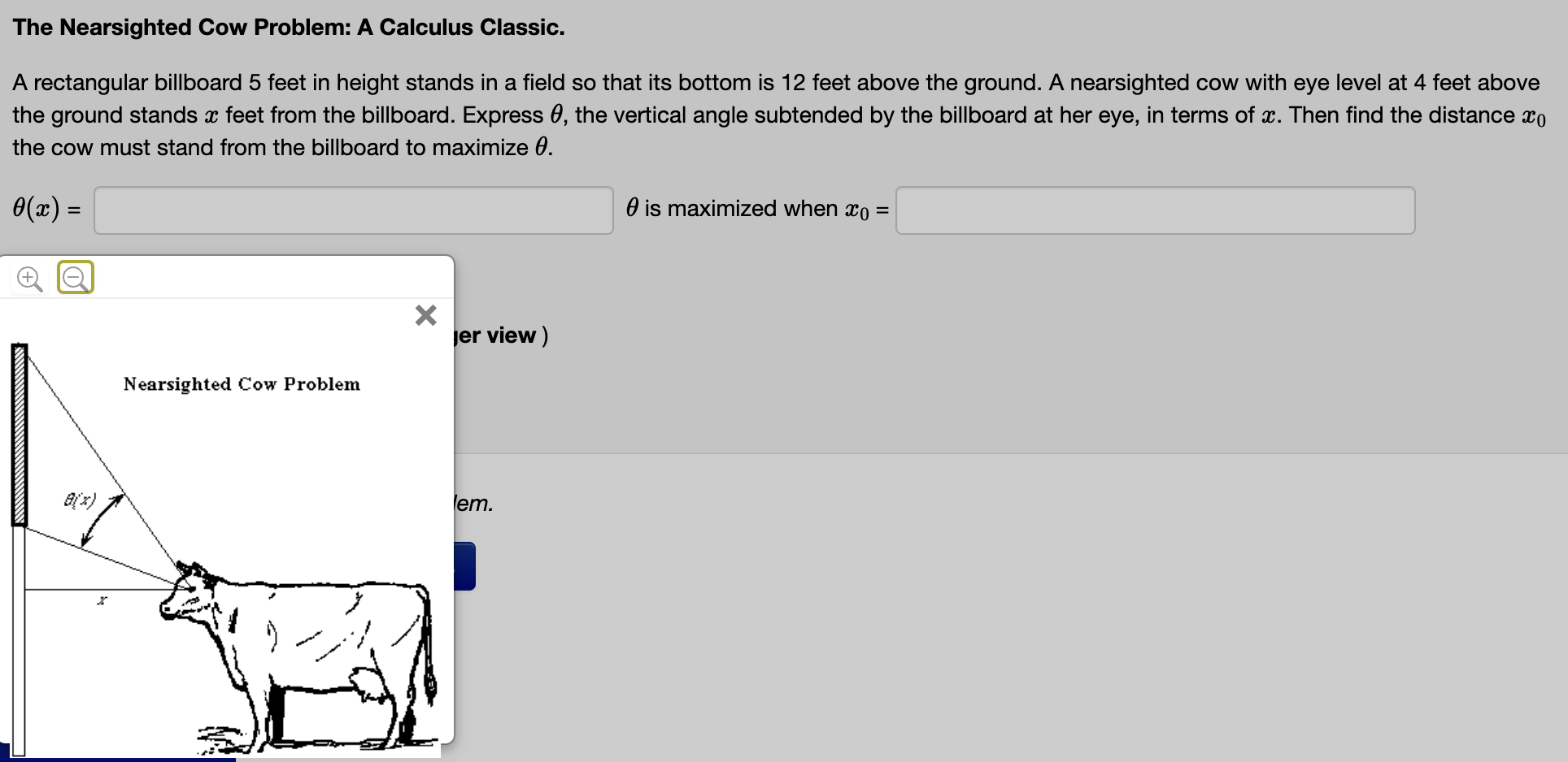 Solved The Nearsighted Cow Problem: A Calculus Classic. A | Chegg.com