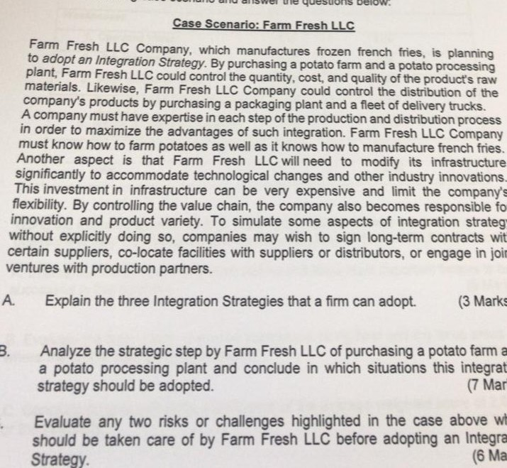 Solved Case Scenario: Farm Fresh LLC arm Fresh LLC Company, | Chegg.com