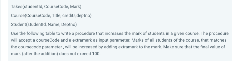 Solved Takes(studentld, CourseCode, Mark) Course(CourseCode, | Chegg.com