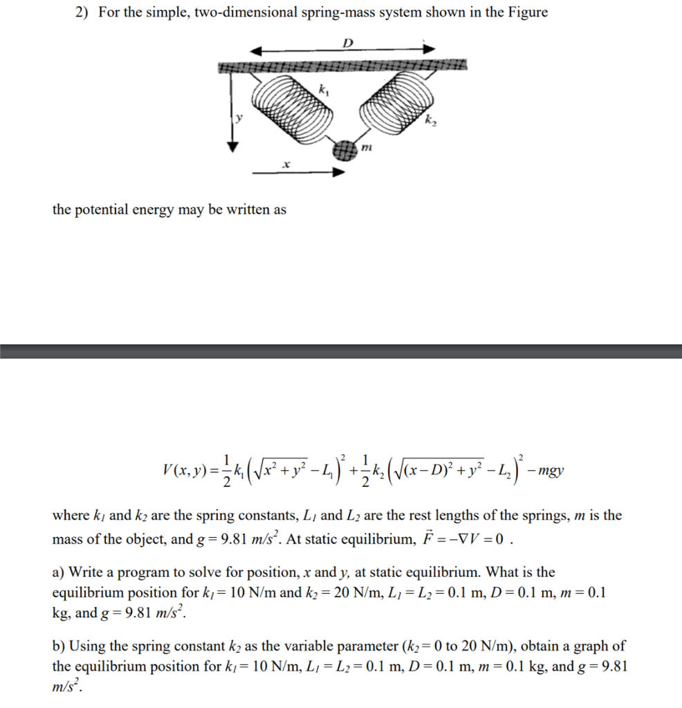 Solved 2) For the simple, two-dimensional spring-mass system | Chegg.com