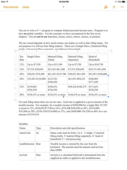 Solved Pad 10:50 PM Documents Undo You are to write a C++ | Chegg.com