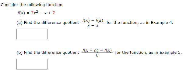Solved Consider the following function. f(x) = 7x2 - x + 7 | Chegg.com