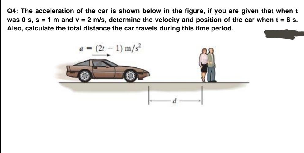 Solved Q4: The acceleration of the car is shown below in the | Chegg.com