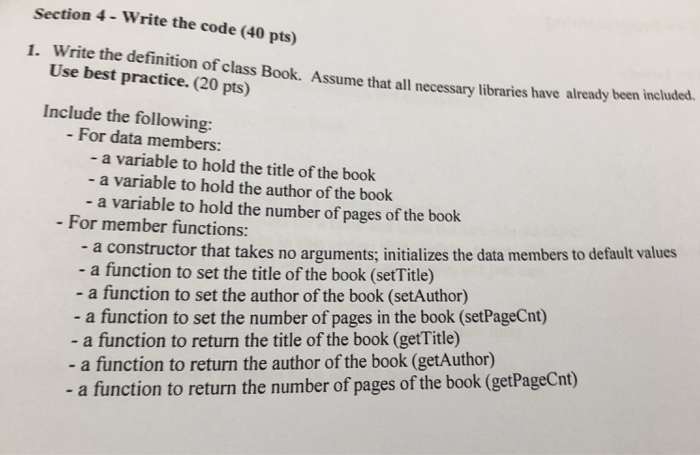 Solved Section 4 Write the code (40 pts) 1. Write the | Chegg.com
