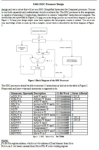 8-Bit SISC Processor Design design and test a circuit | Chegg.com