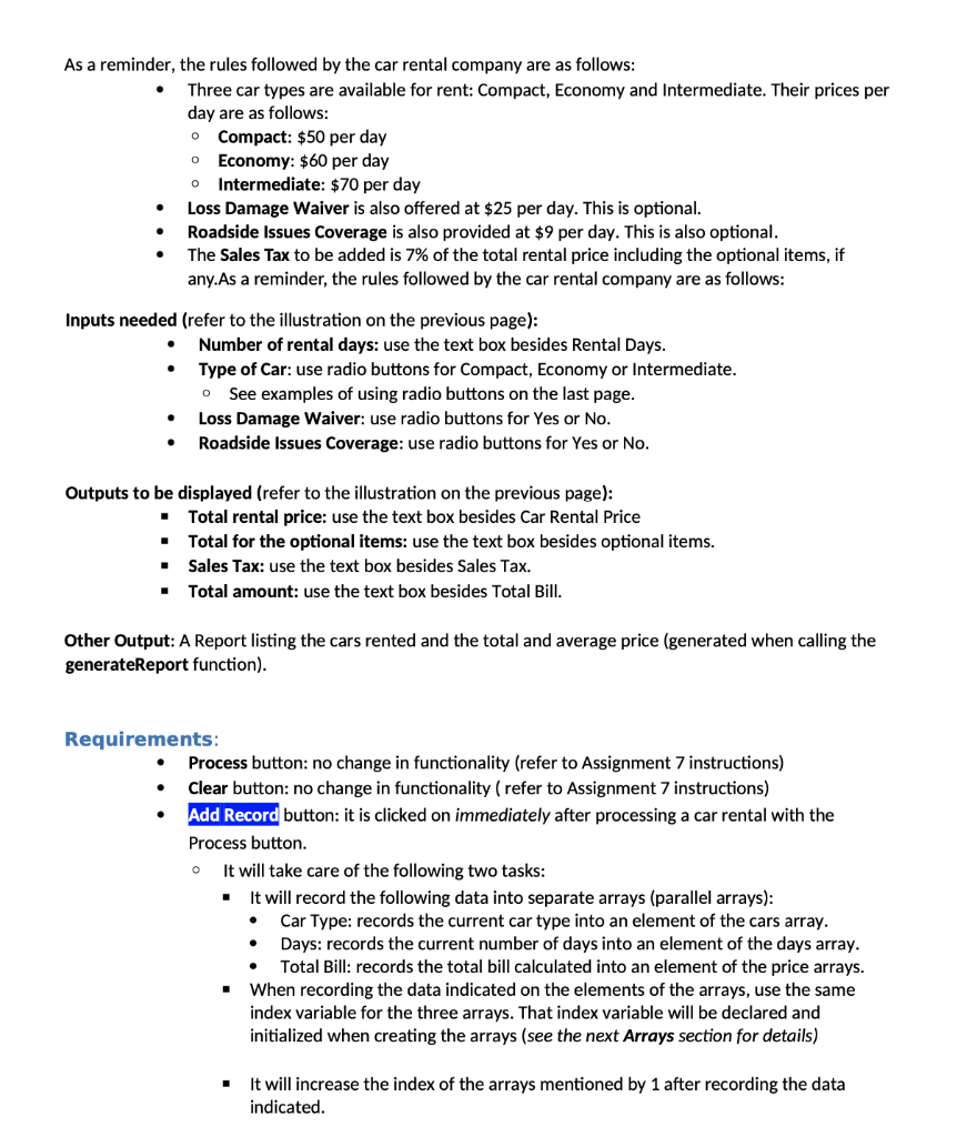 Solved PROBLEM DESCRIPTION The Superfast Car Rental company | Chegg.com