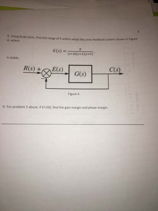 Solved 5- Using Bode plots, find the range of K within which | Chegg.com