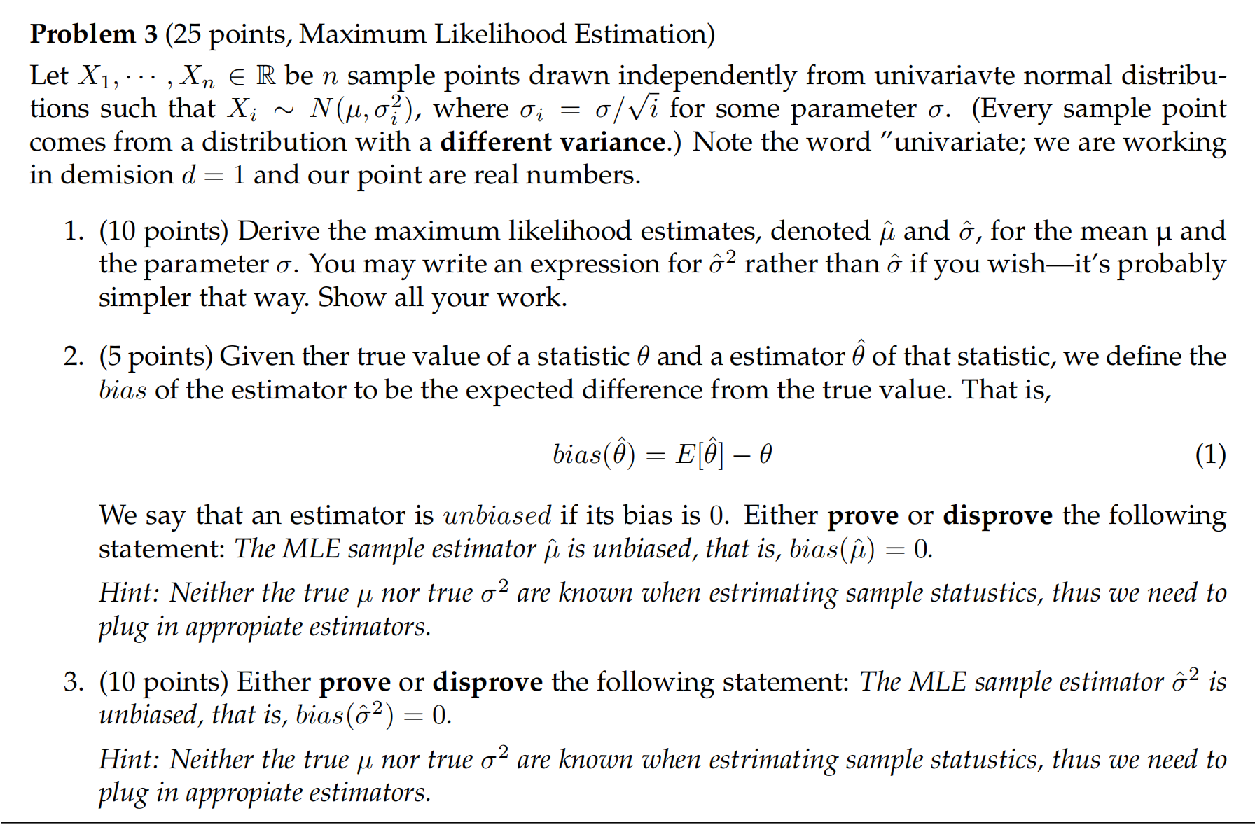 Solved Problem 3 (25 points, Maximum Likelihood Estimation) | Chegg.com