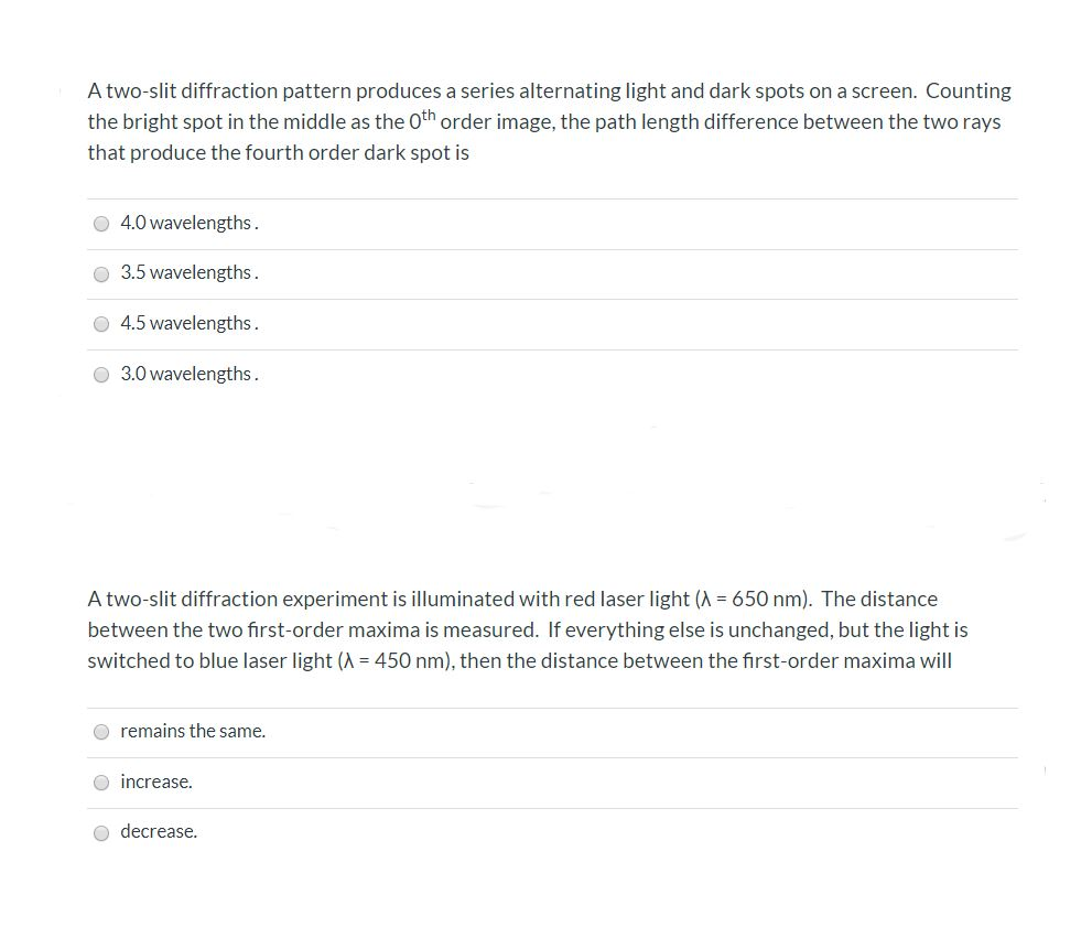 Solved A two-slit diffraction pattern produces a series | Chegg.com