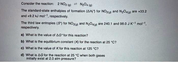 Solved Consider the reaction: 2NO2( g)⇌N2O4( g) The | Chegg.com