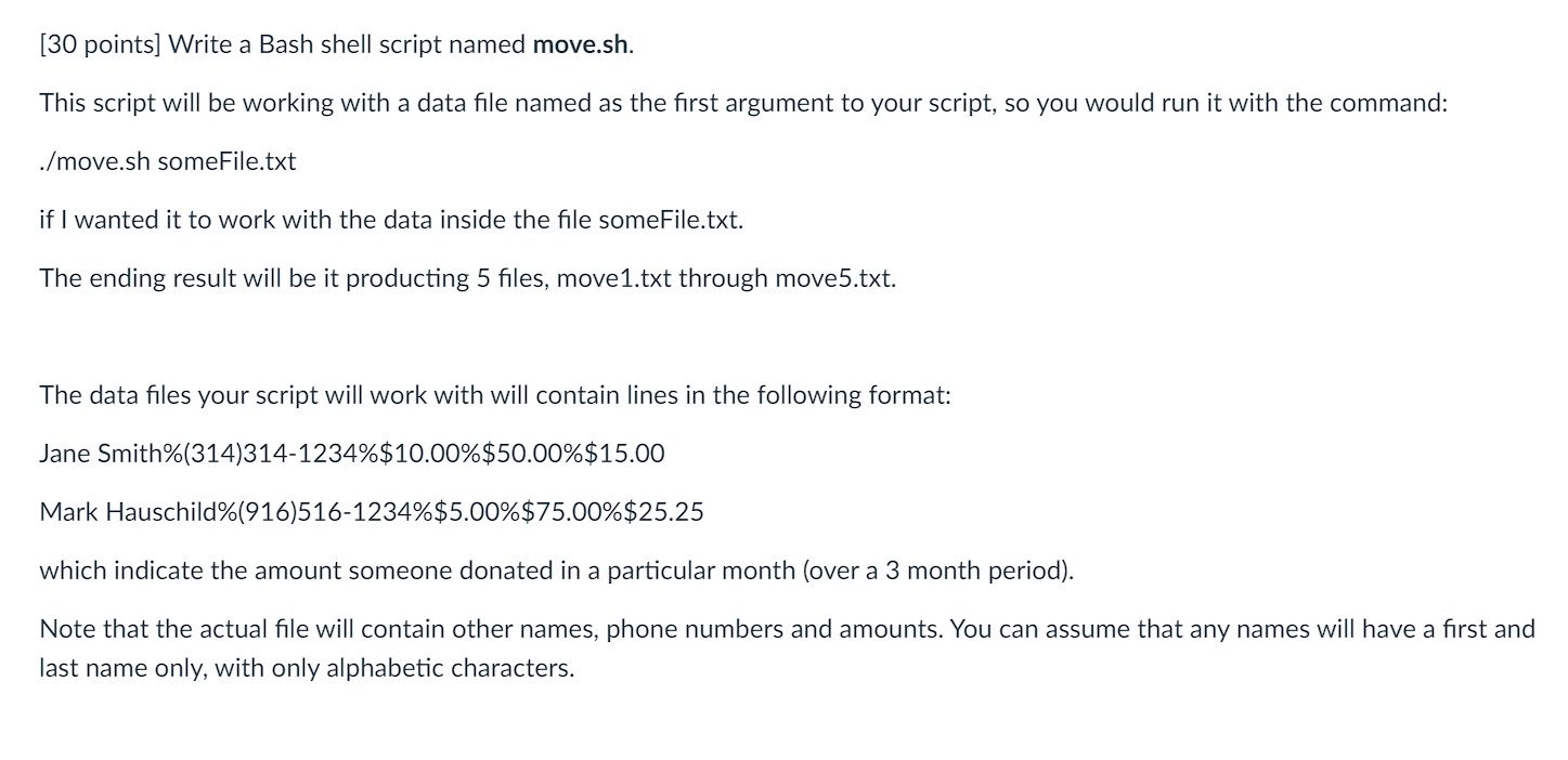 Solved [30 points] Write a Bash shell script named move.sh. | Chegg.com