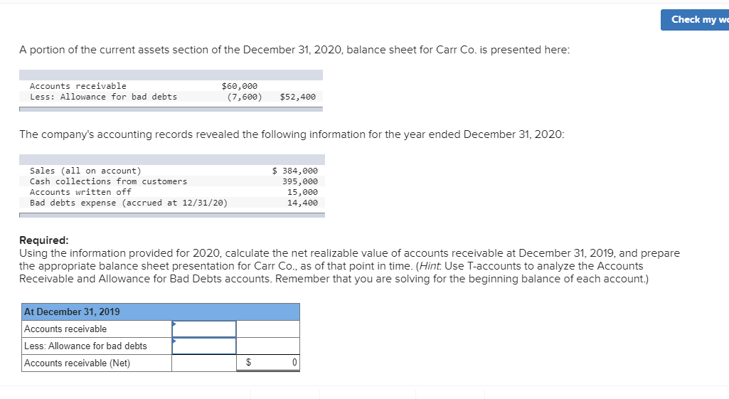 Solved Check my wc A portion of the current assets section | Chegg.com