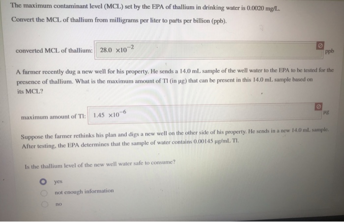 Solved The maximum contaminant level (MCL) set by the EPA of | Chegg.com