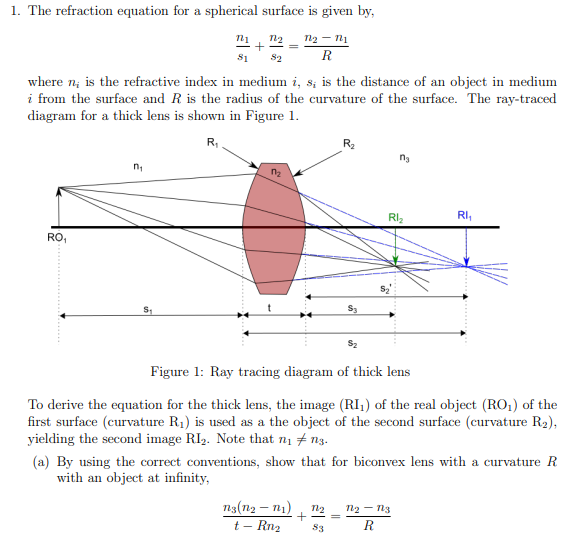 Solved 1. The refraction equation for a spherical surface is | Chegg.com