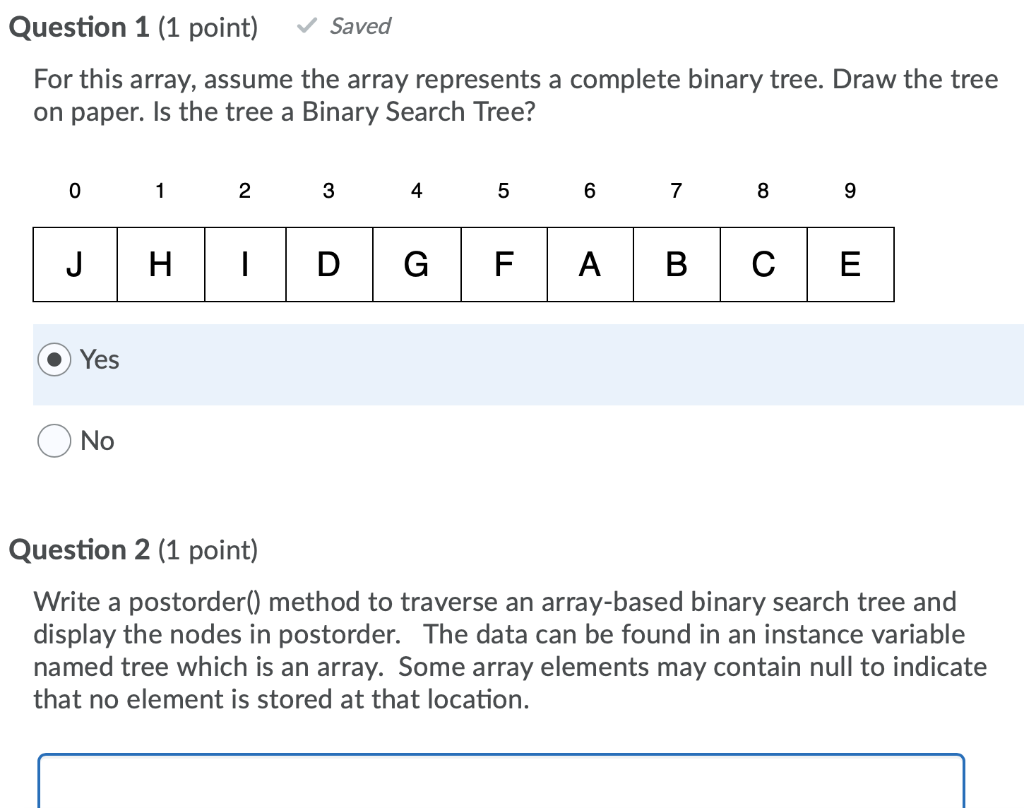 Solved Question 1 (1 point) Saved For this array, assume the | Chegg.com
