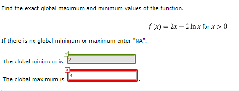 Solved Find the exact global maximum and minimum values of | Chegg.com