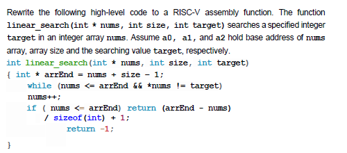 Solved Rewrite the following high-level code to a RISC-V | Chegg.com