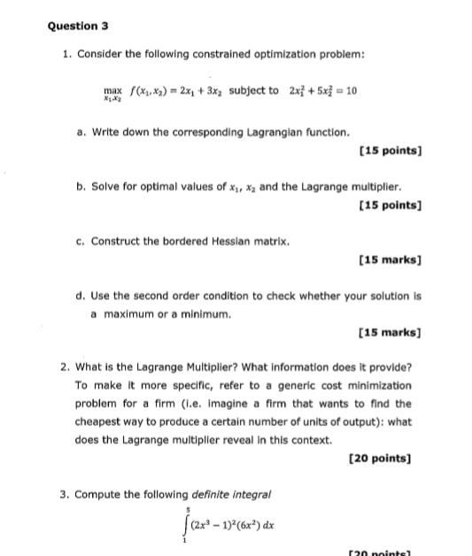 Solved Question 3 1 Consider The Following Constrained 5122