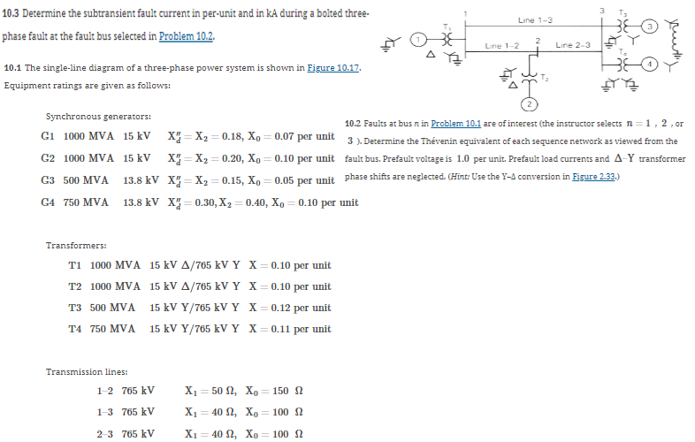 Solved 10.3 ﻿Determine the subtransient fault current in | Chegg.com