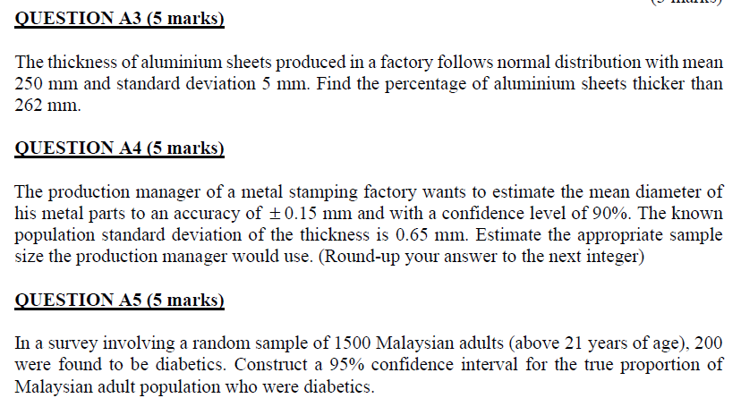 Solved QUESTION A3 (5 marks) The thickness of aluminium | Chegg.com