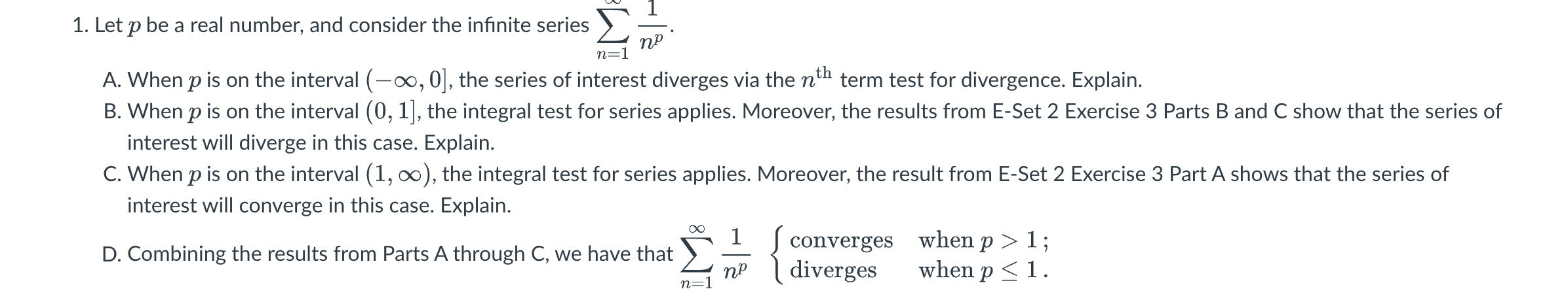 Solved 1. Let p be a real number, and consider the infinite | Chegg.com